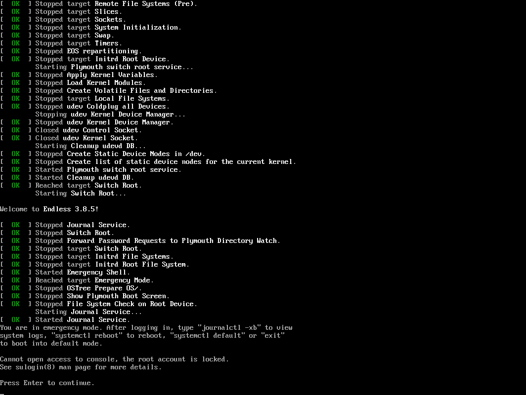 System boot into emergency mode | Endless OS Support Site
